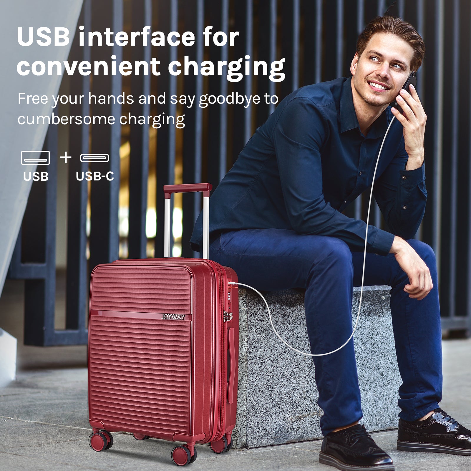 20 Inch Expandable USB Charger Port Luggage 2 Pieces Set 1909 – joyway